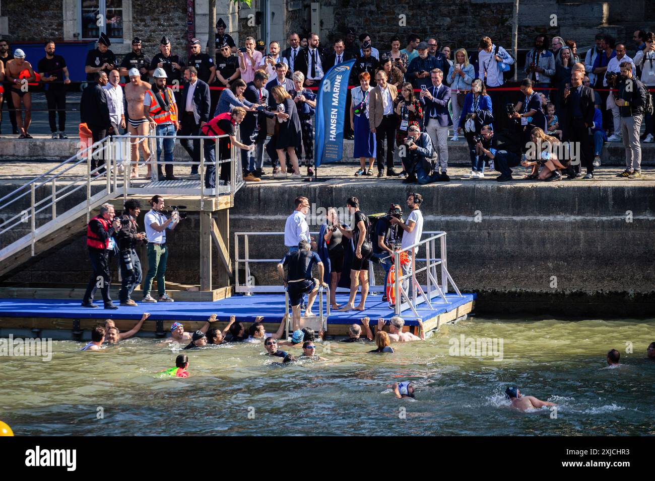 Paris Mayor Anne Hidalgo finishes her swimming in the River Seine and ...