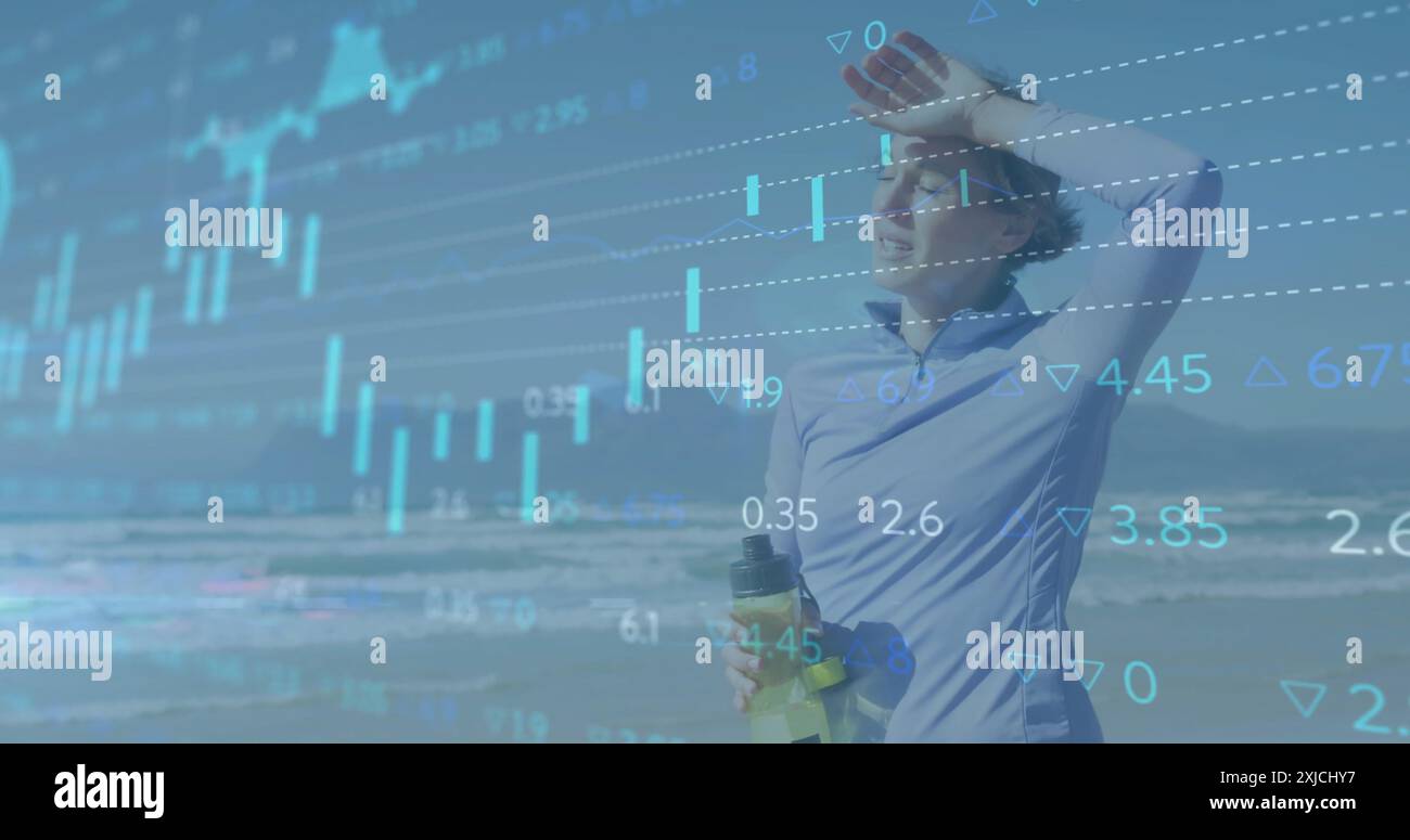 Image of graphs, loading circles, trading board, tired caucasian ...