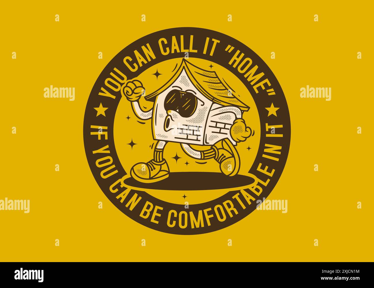 Walking house mascot character illustration in vintage retro style ...