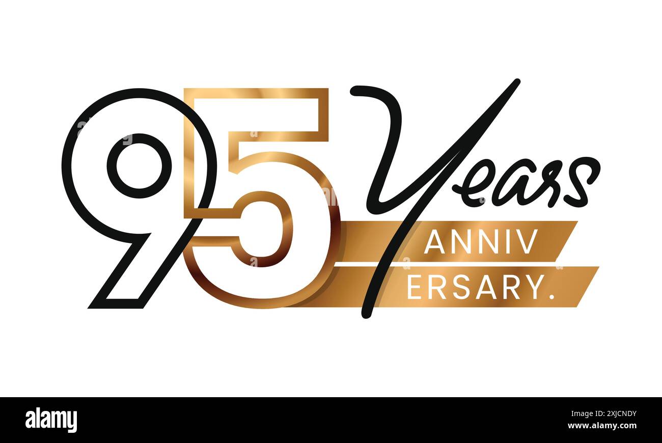 95 Years Anniversary and celebration minimalist line art style. Gold ...