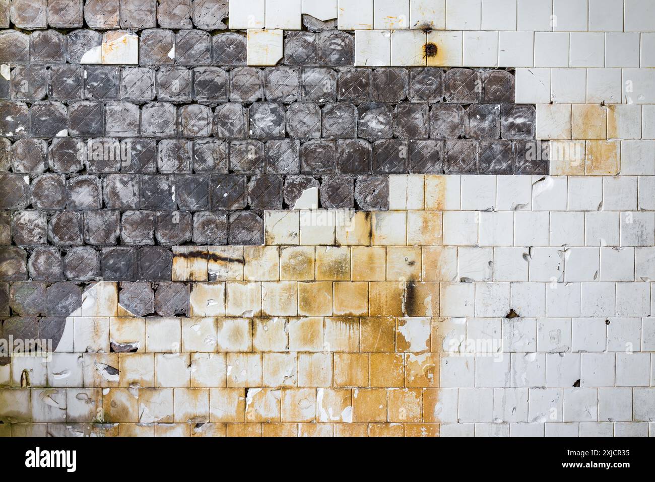 Industrial Texture Of Old Crumbling Rusty Broken White Tiles Stock ...