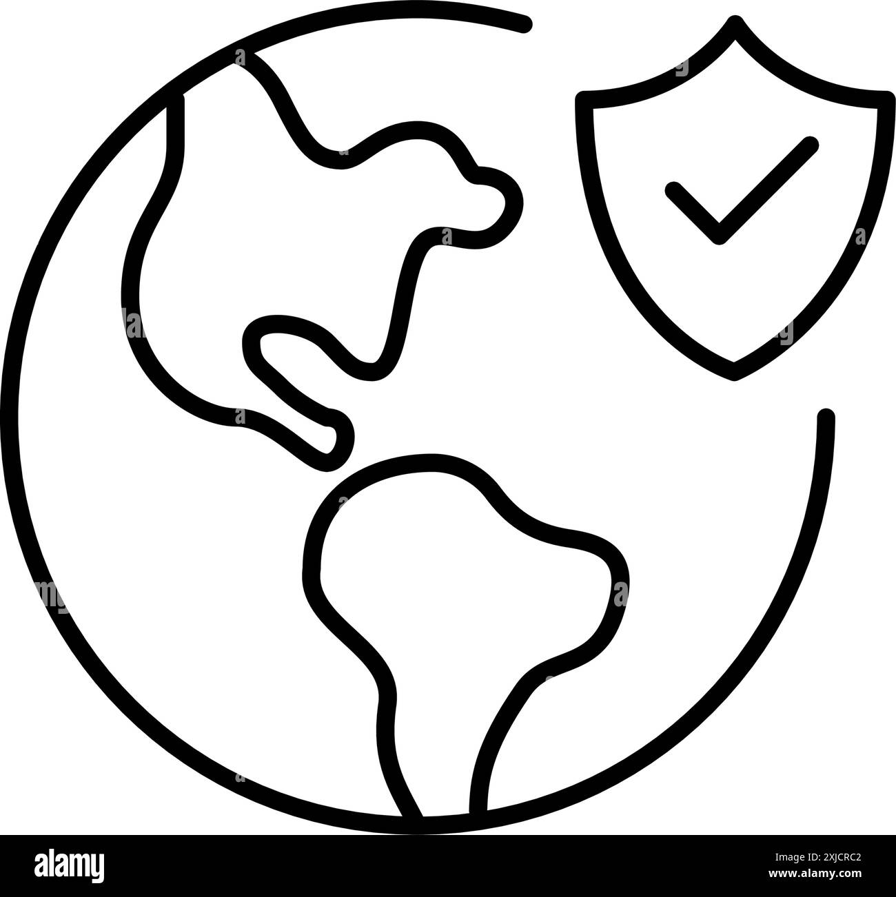 Global security, verified access. Earth, shield and checkmark. Pixel ...