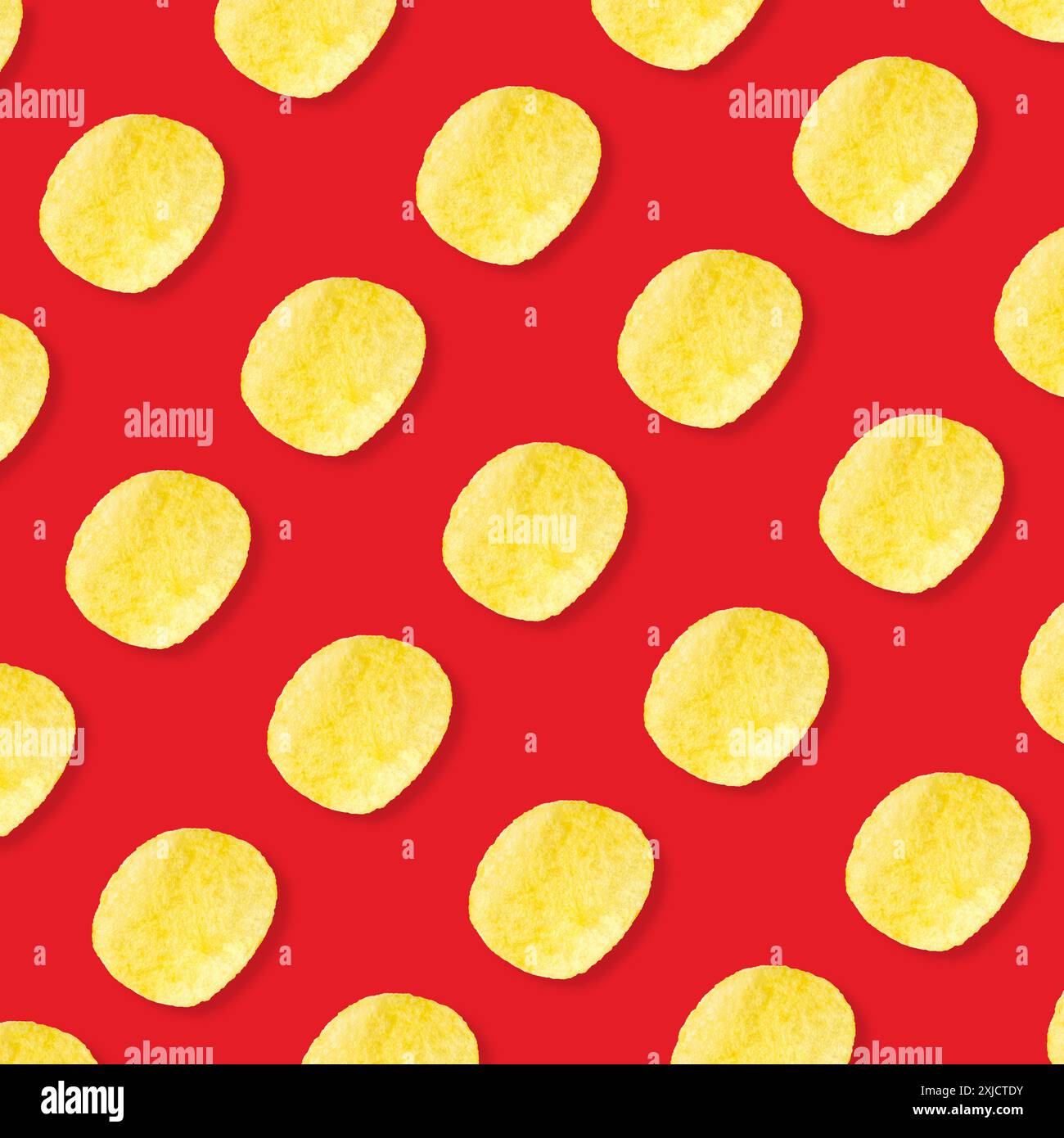Potato chips pattern on red background top view flat lay Stock Photo ...