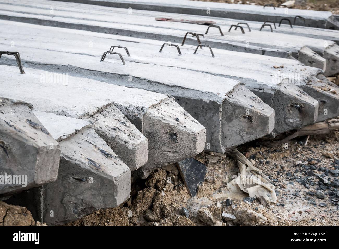 concrete piles on ground for house construction foundation Stock Photo ...