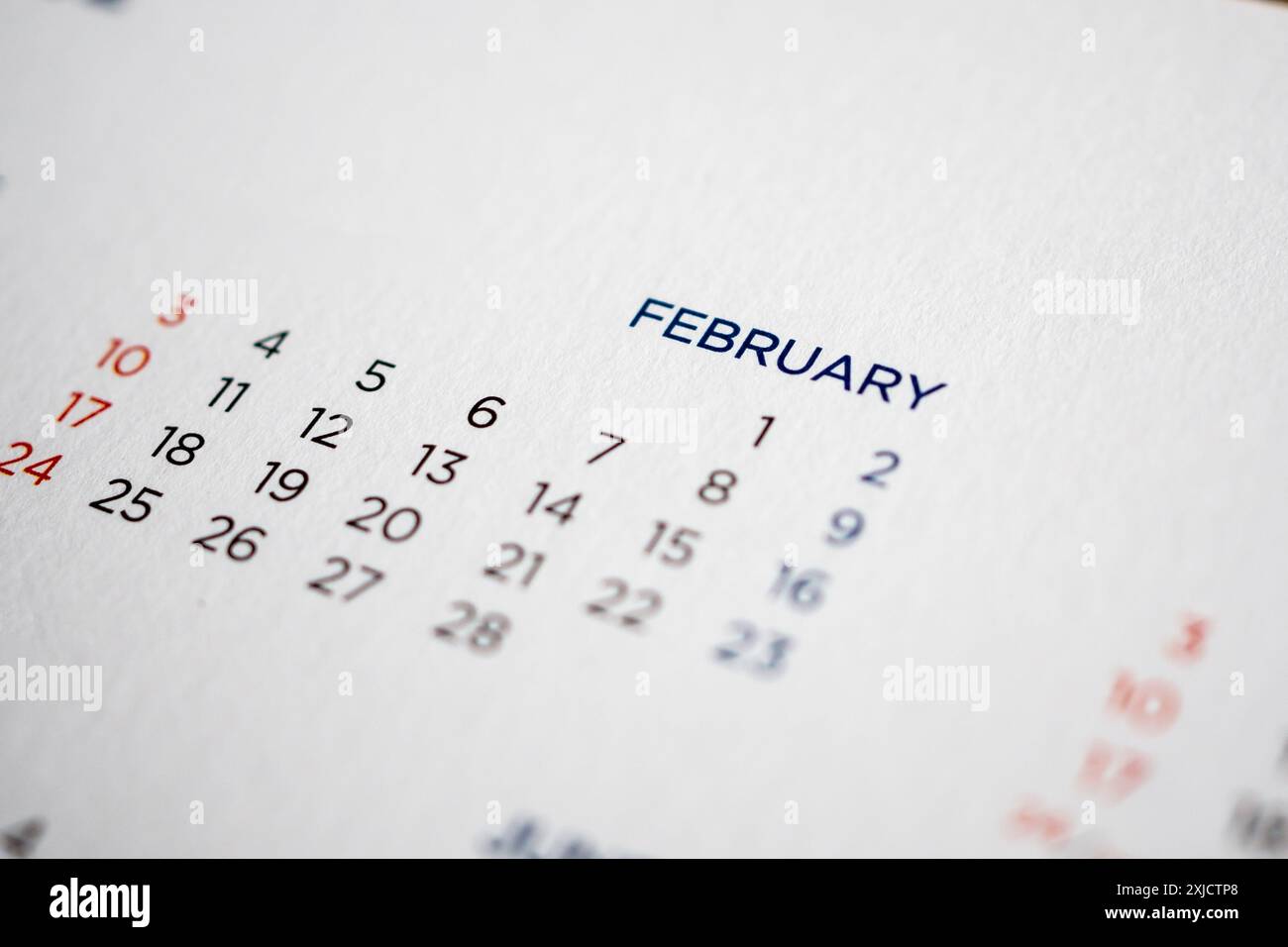 February calendar page with months and dates Stock Photo - Alamy