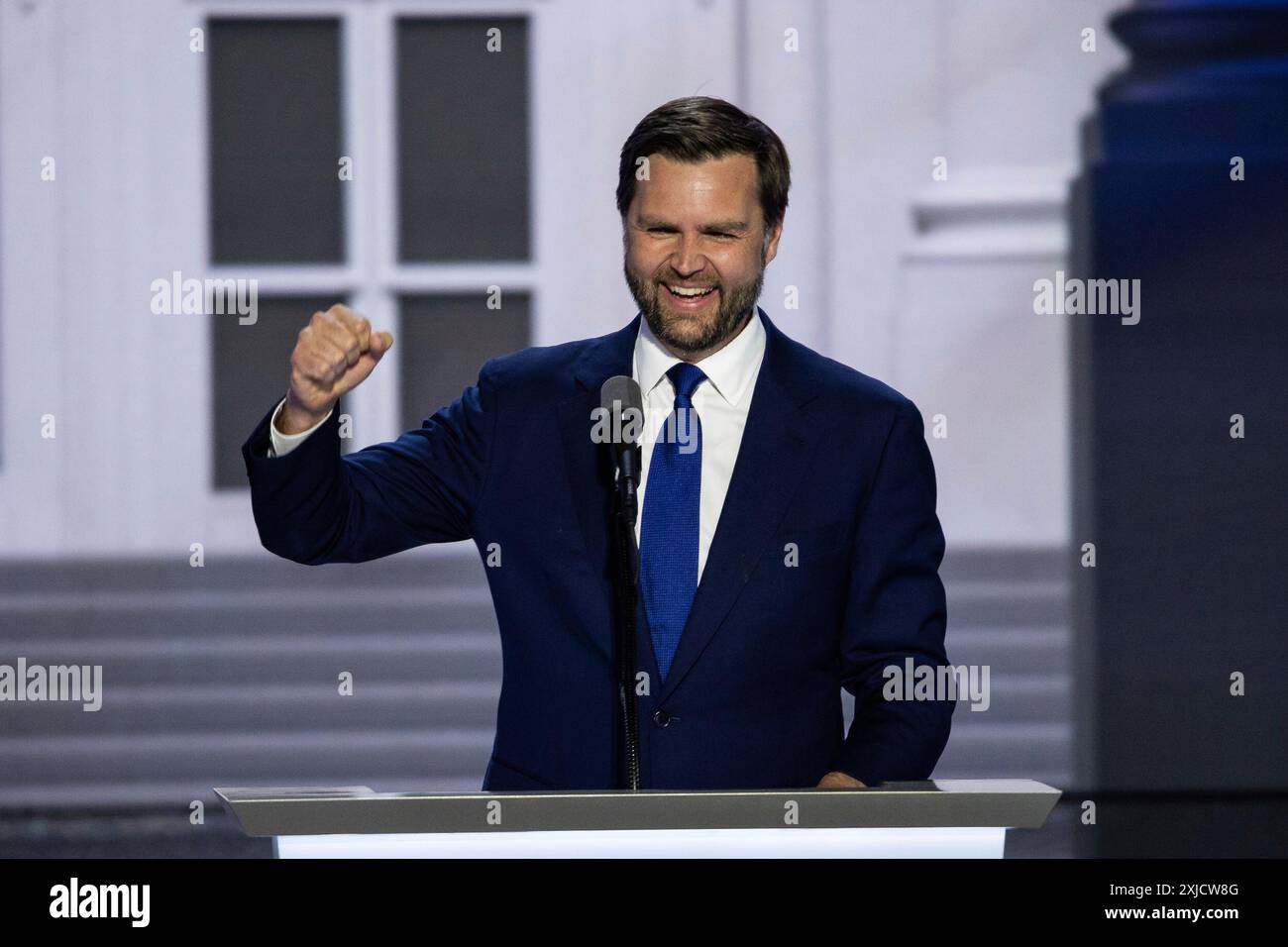 Republican vice presidential nominee JD Vance speaks during the third ...