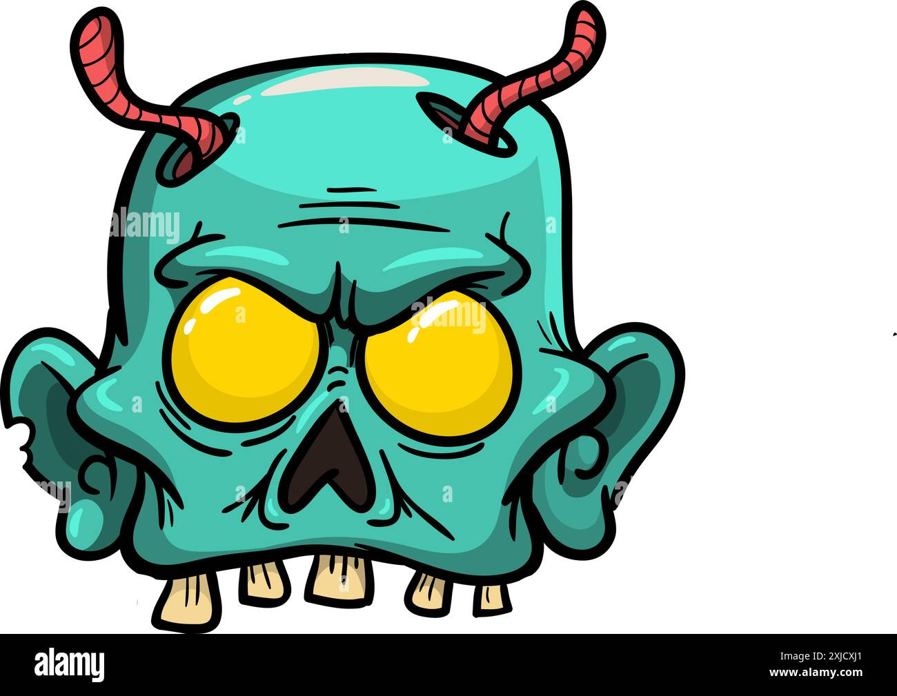 Cartoon funny green zombie character design with scary face expression ...
