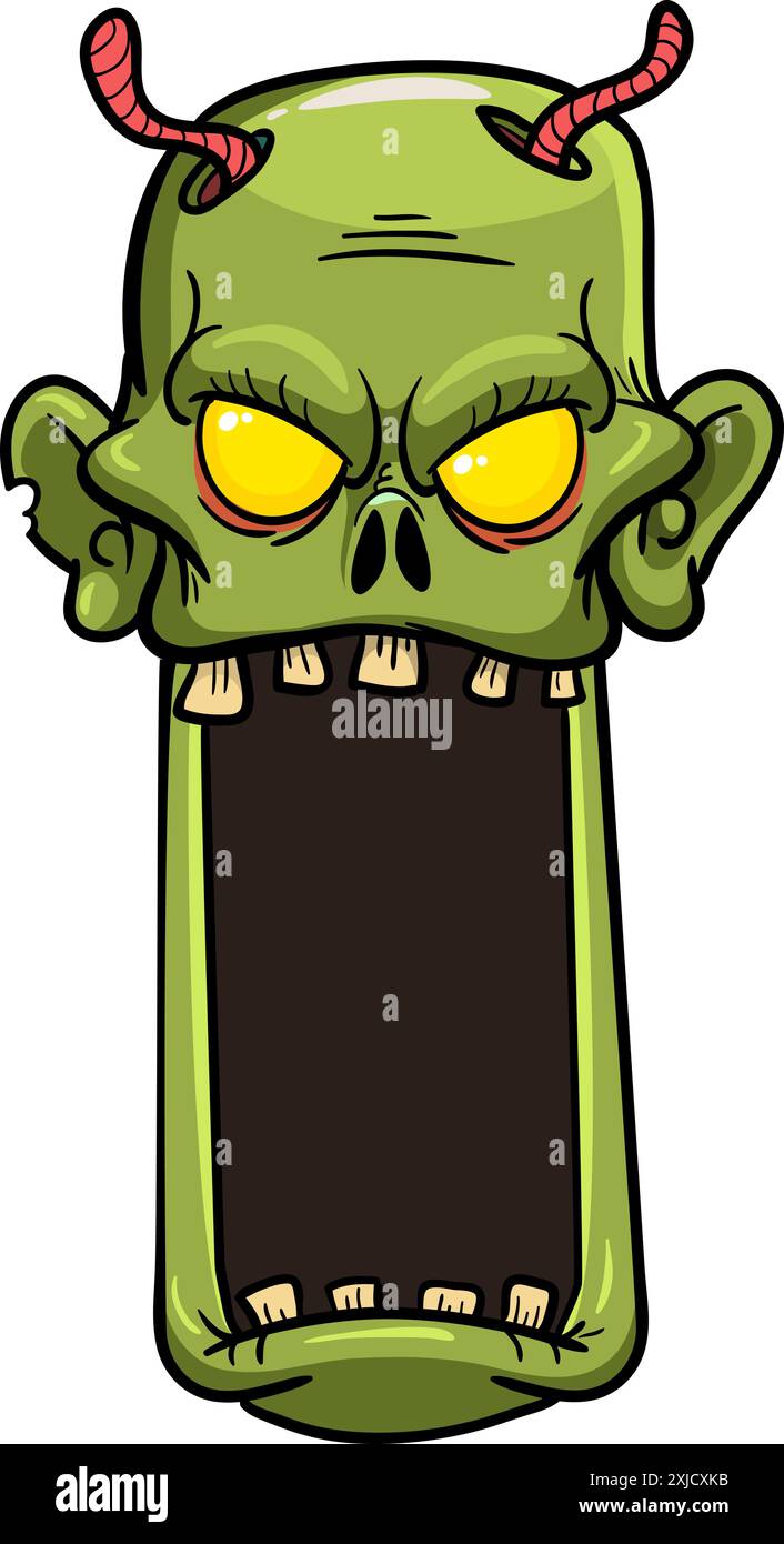 Cartoon funny green zombie character design with scary face expression ...