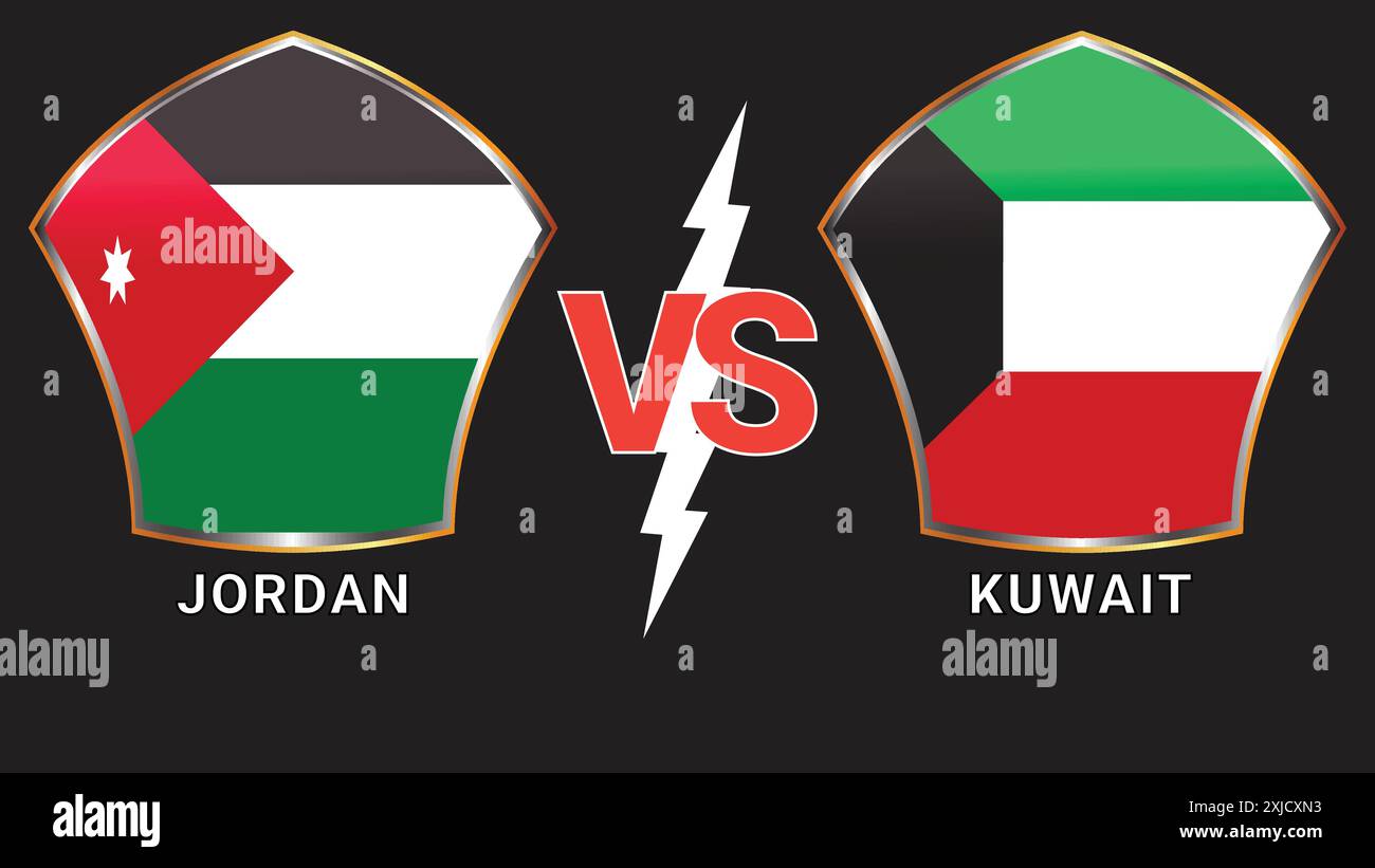 Jordan vs Kuwait Soccer football match with Black Background Stock ...