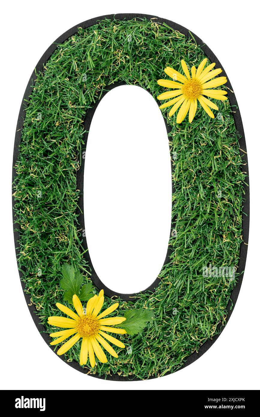 Letter O made of green grass with flowers isolated on a transparent ...