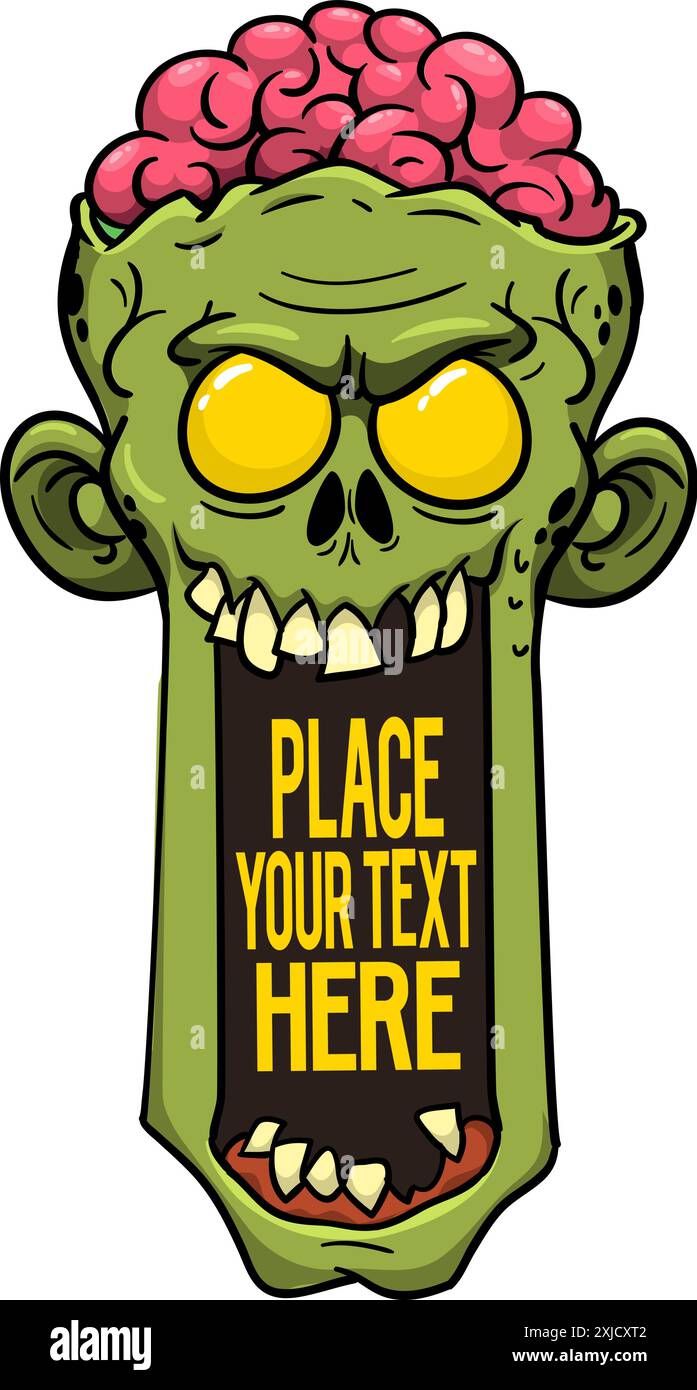 Cartoon funny green zombie character design with scary face expression ...