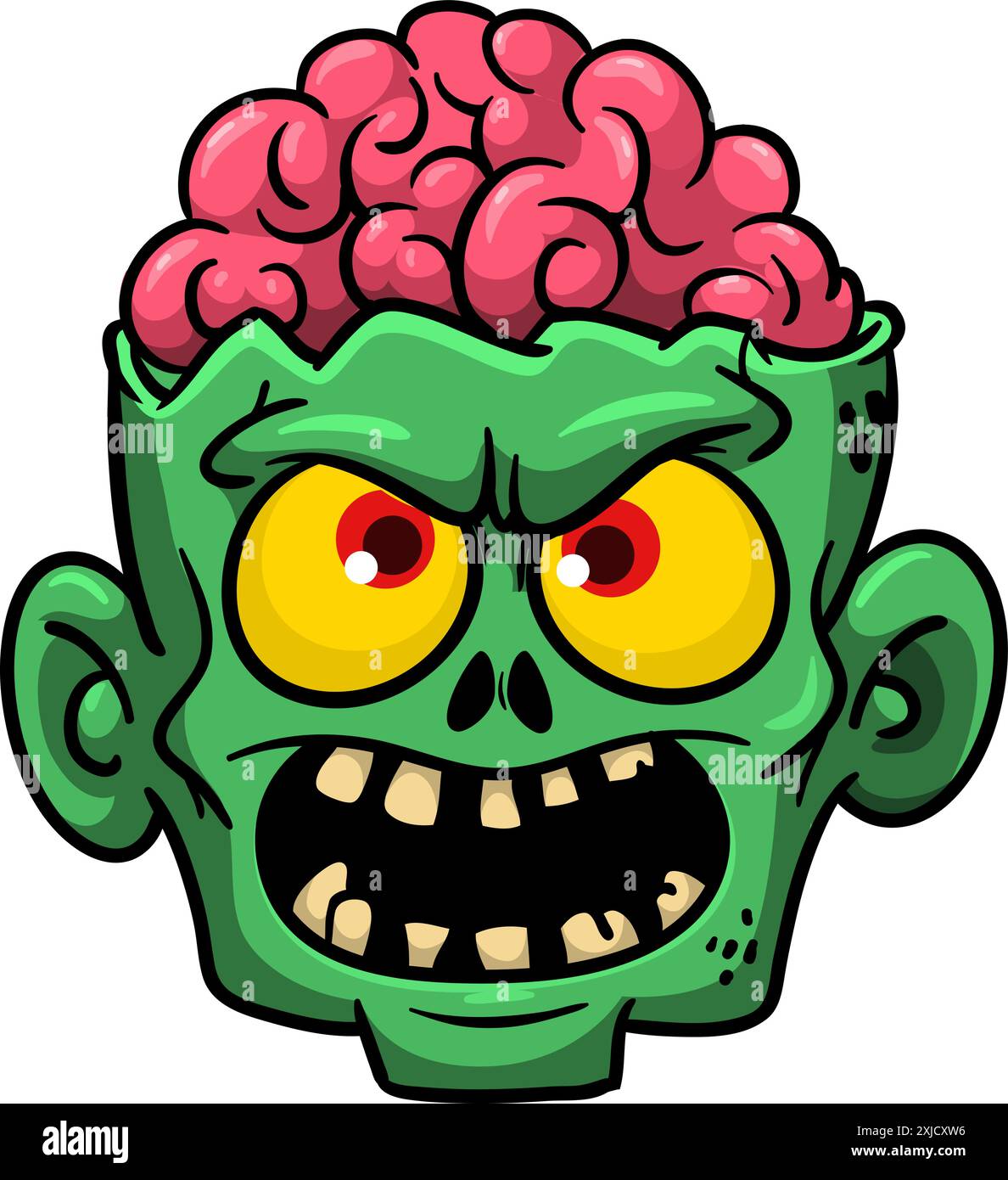 Cartoon funny green zombie character design with scary face expression ...