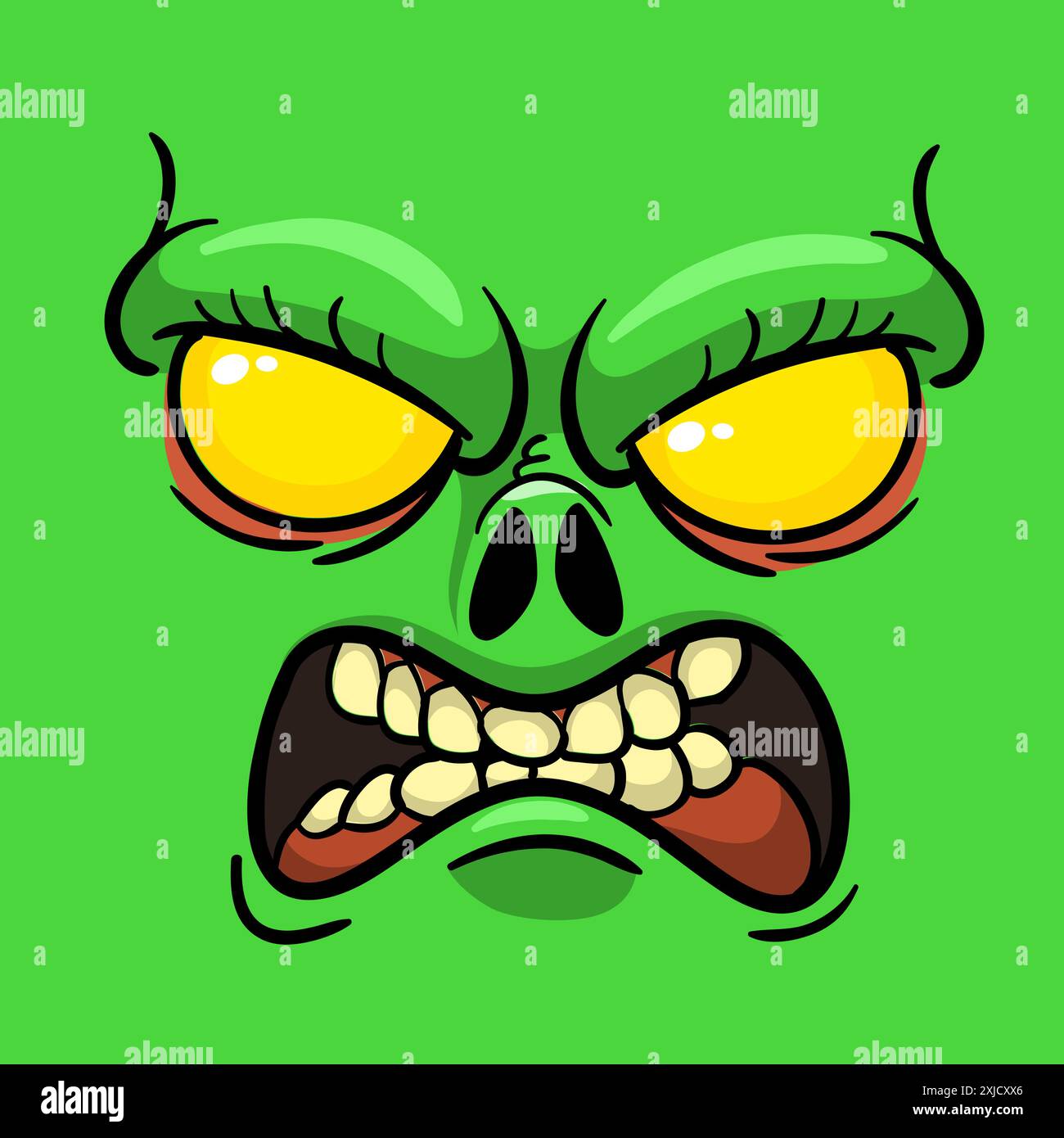 Cartoon funny green zombie character design with scary face expression ...