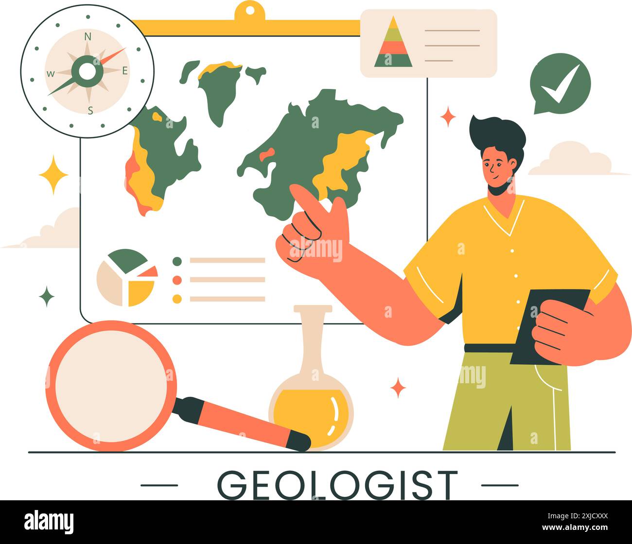 Geologist Vector Illustration with Soil Analysis and Features of the ...