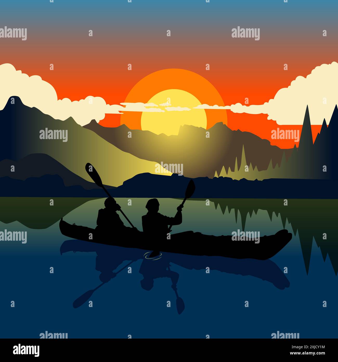 Illustration of a couple kayaking hi-res stock photography and images ...