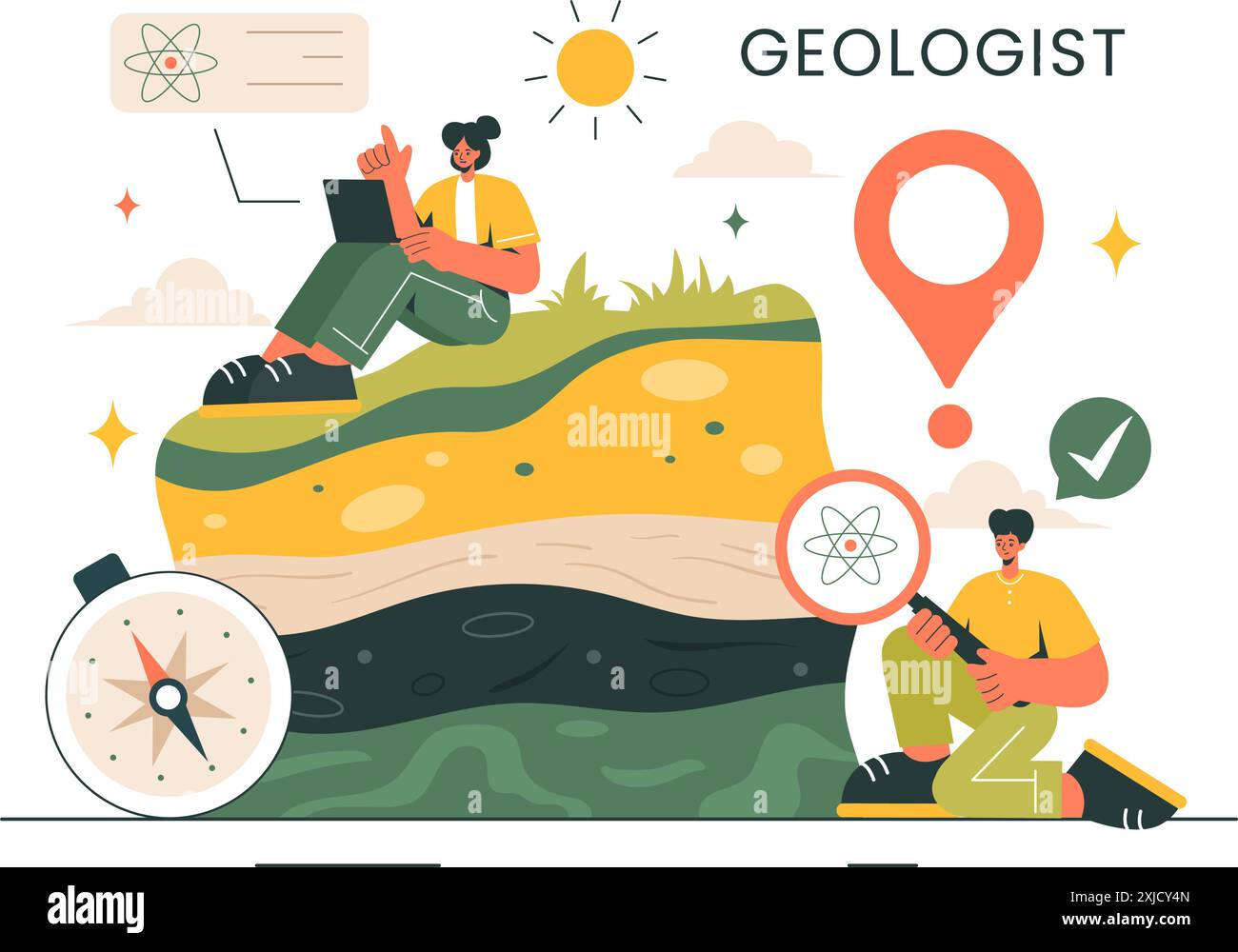 Geologist Vector Illustration with Soil Analysis and Features of the ...