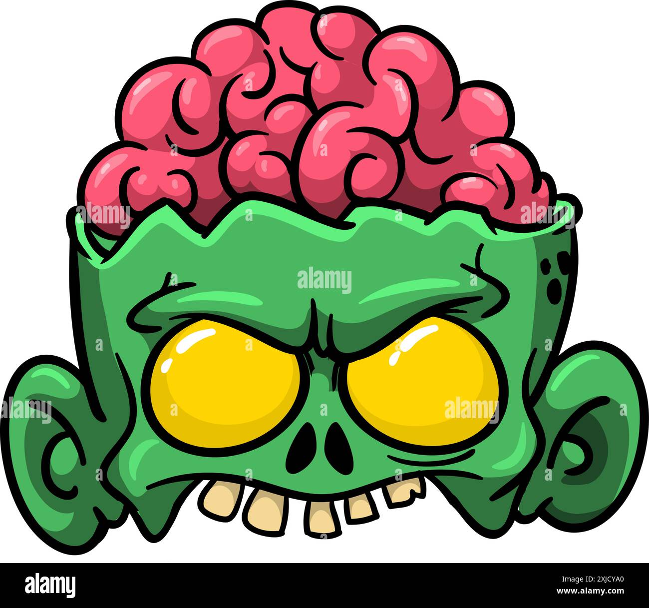 Cartoon funny green zombie character design with scary face expression ...