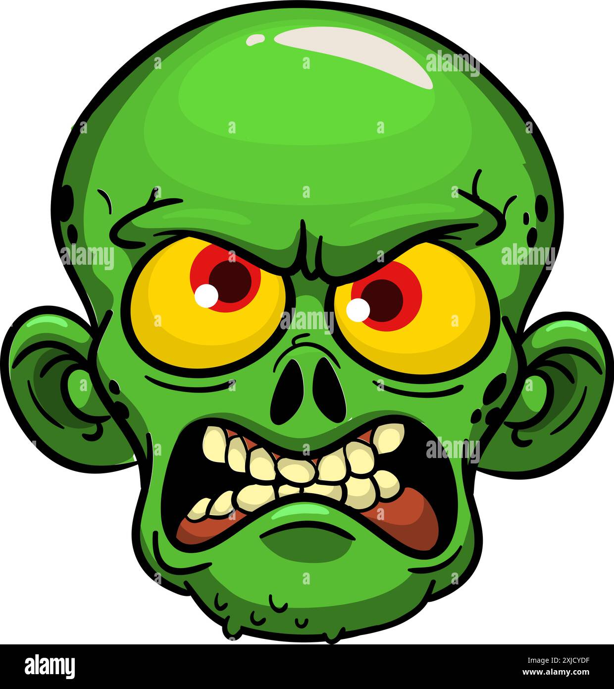 Cartoon funny green zombie character design with scary face expression ...