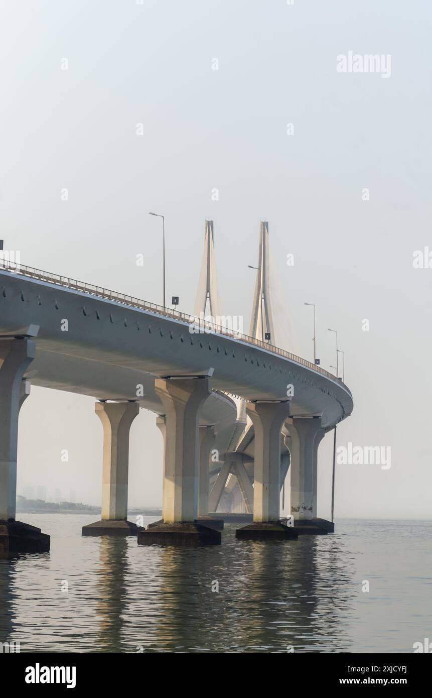 A view of Bandra-Worli Sea link in Mumbai, India. It is a cable-stayed ...