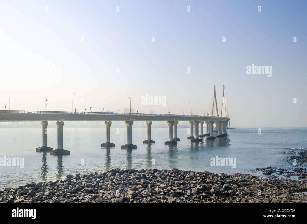 A view of Bandra Worli Sea link in Mumbai, India. It is a cable-stayed ...