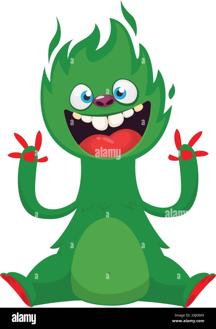 Cartoon happy monster with funny face expression sitting. Vector ...