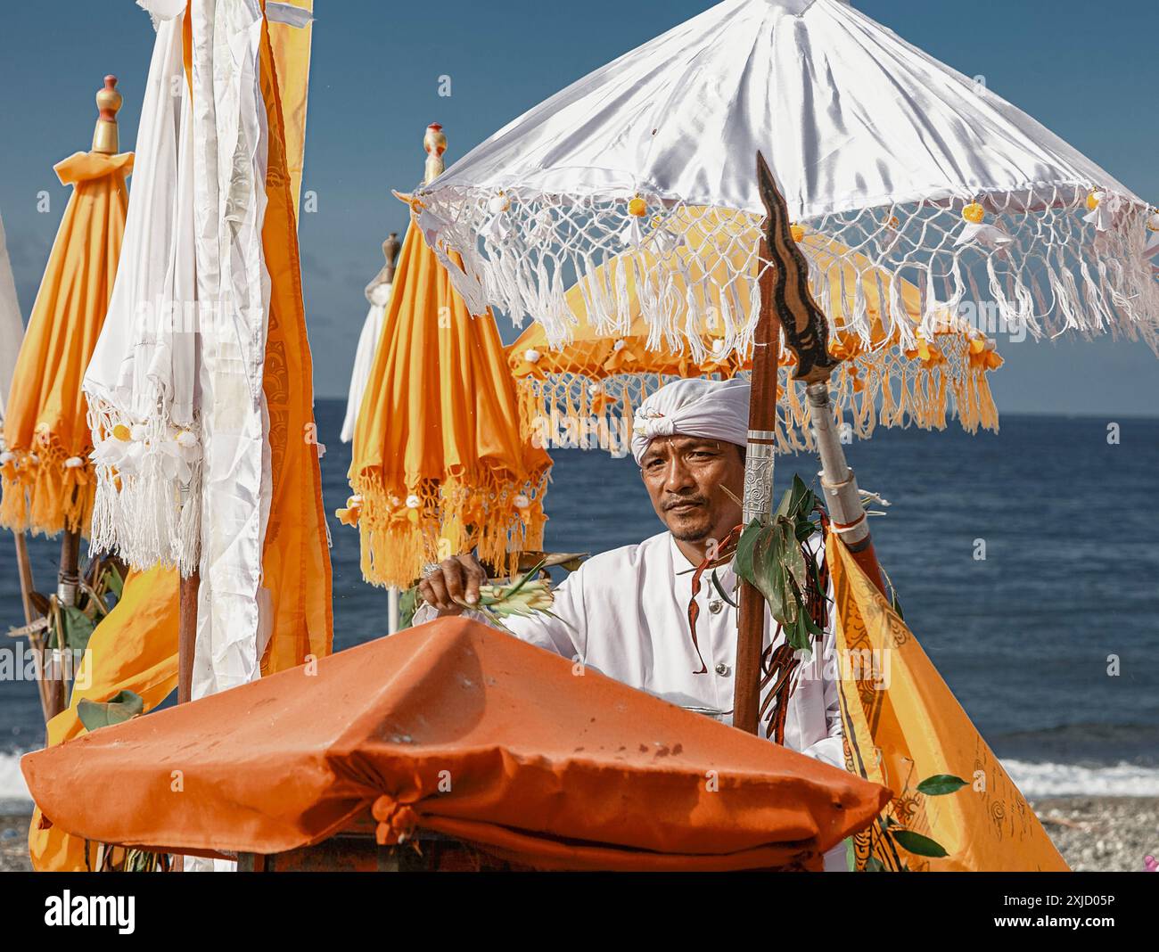 Hindu Melasti ceremony on a beach. Bali, Indonesia, 28 May 2015 Stock ...