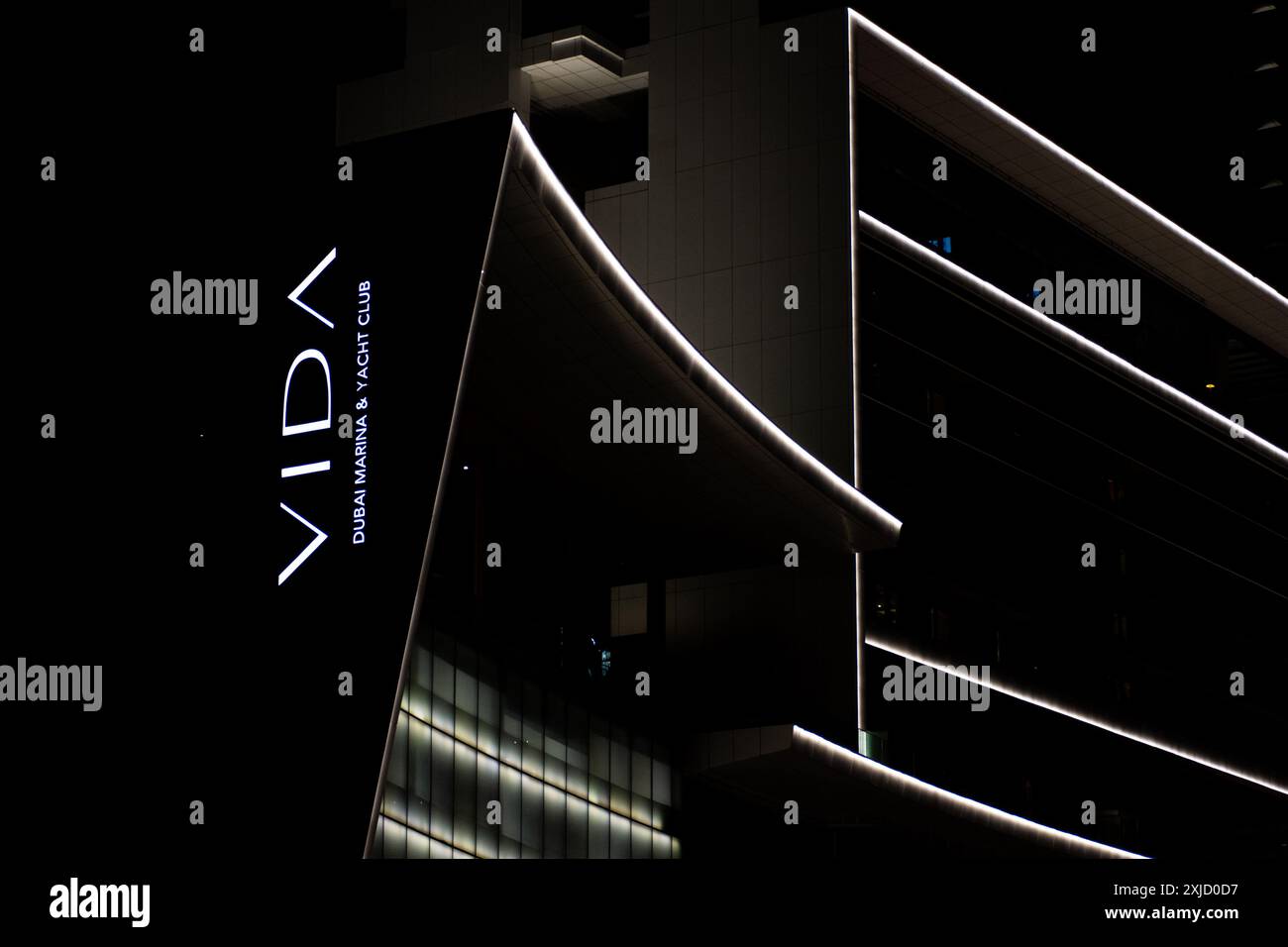 Vida Dubai Hotels and Resorts sign in neon light at night Stock Photo ...