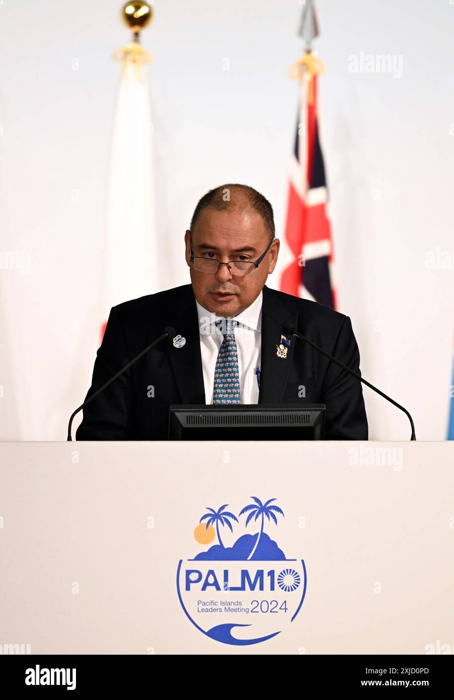 Mark Brown, Prime Minister of the Cook Islands delivers a speech at the ...