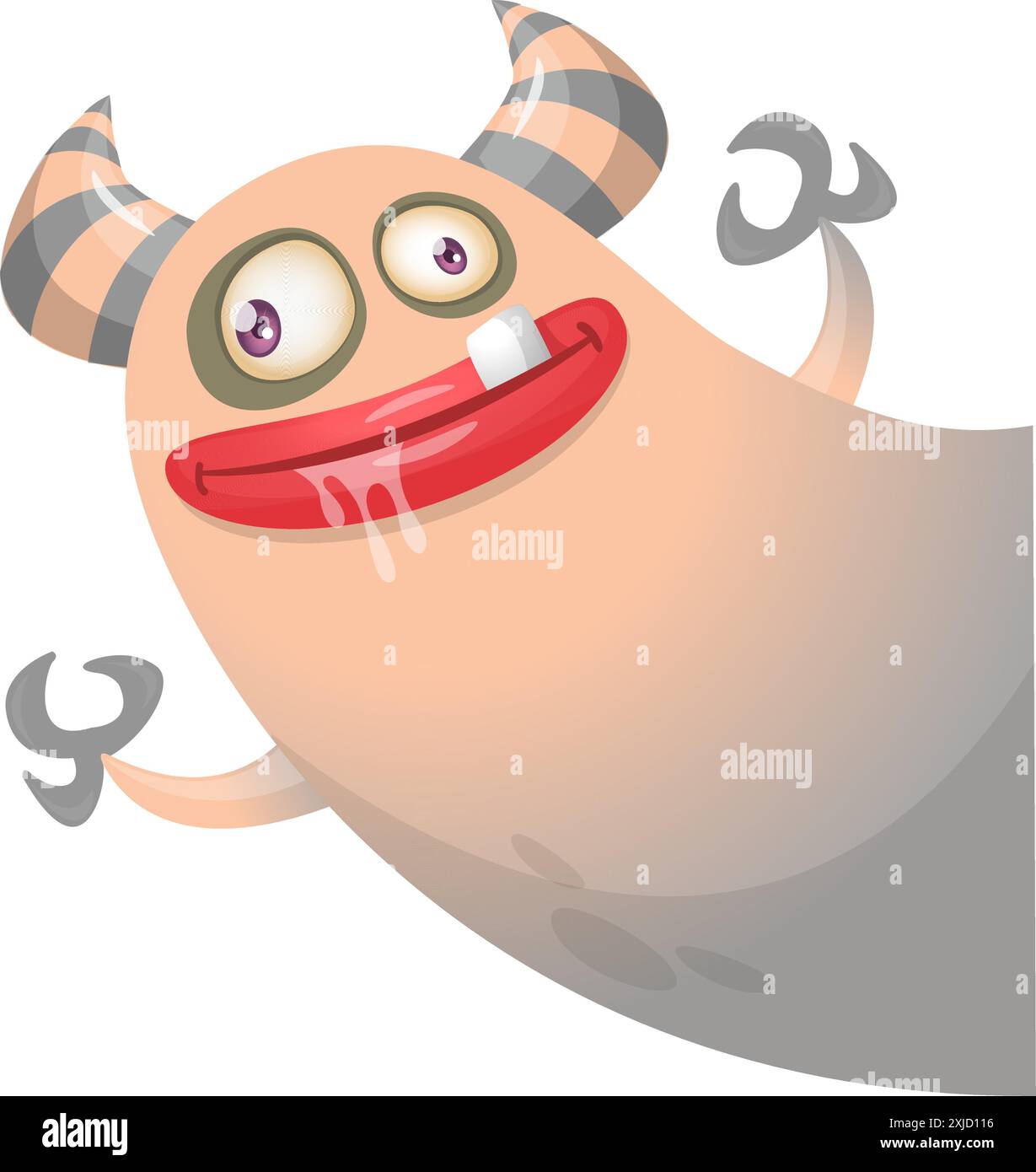 Cartoon scary monster with funny face expression waving hands . Vector ...