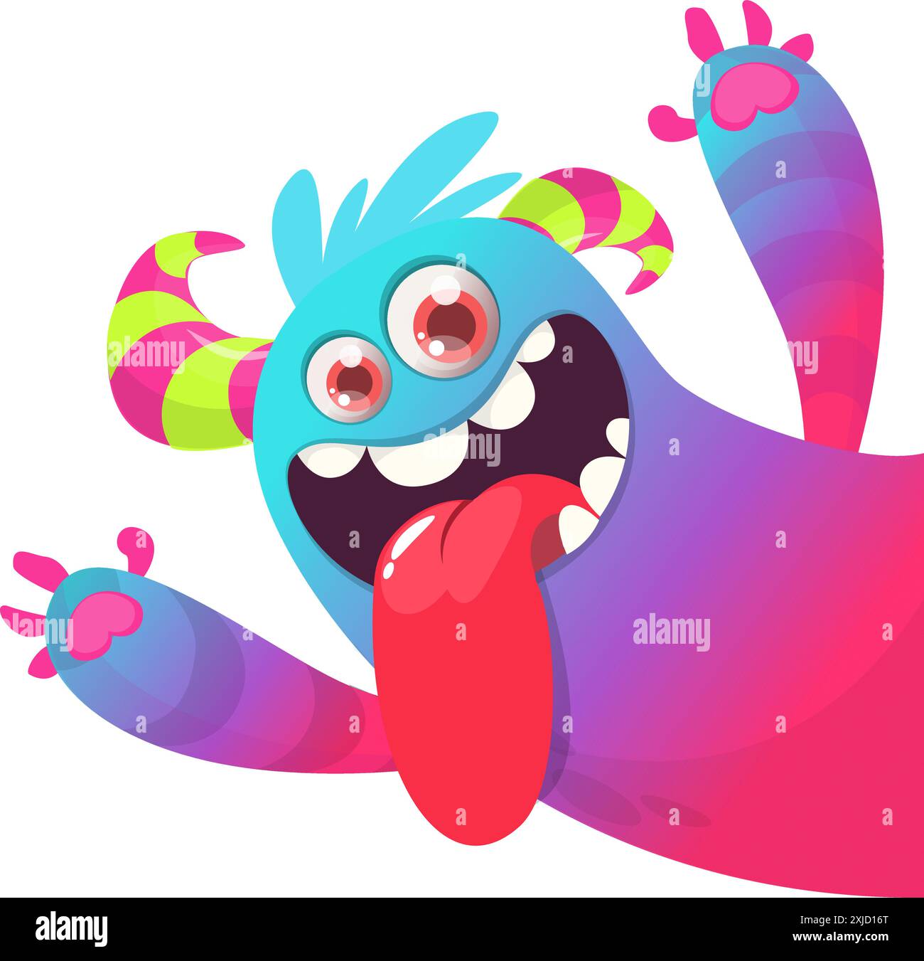 Cartoon happy monster with long tongue sticking out of the mouth ...