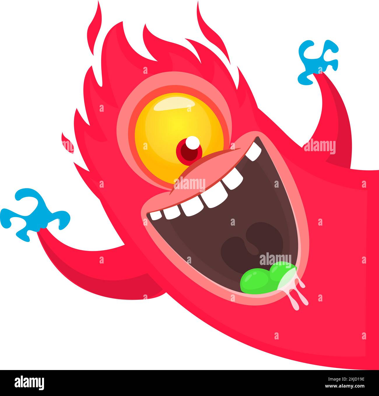 Cartoon happy monster one eye flying. Vector illustration isolated on ...
