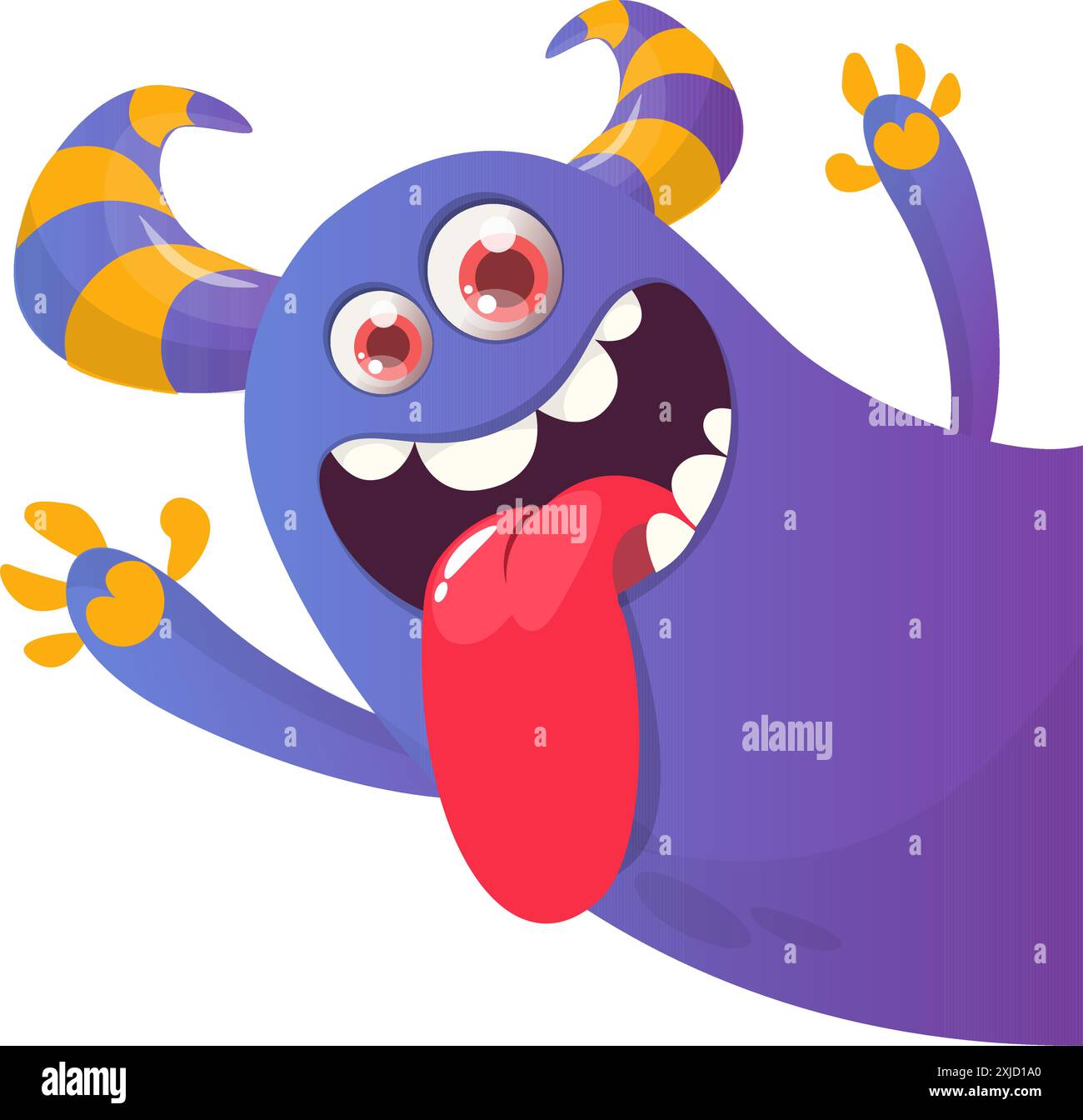 Cartoon happy monster with long tongue sticking out of the mouth ...