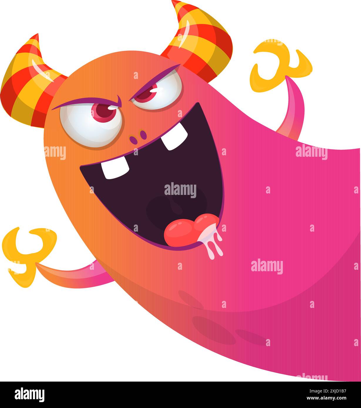 Cartoon scary monster with funny face expression waving hands . Vector ...
