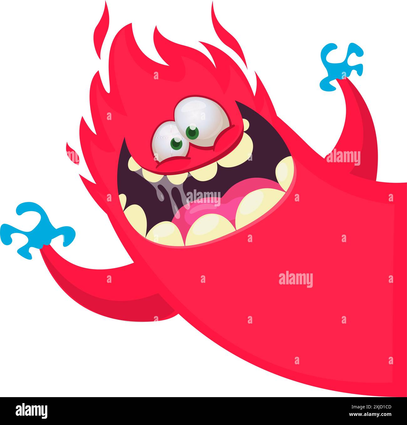 Cartoon scary monster with funny face expression waving hands . Vector ...