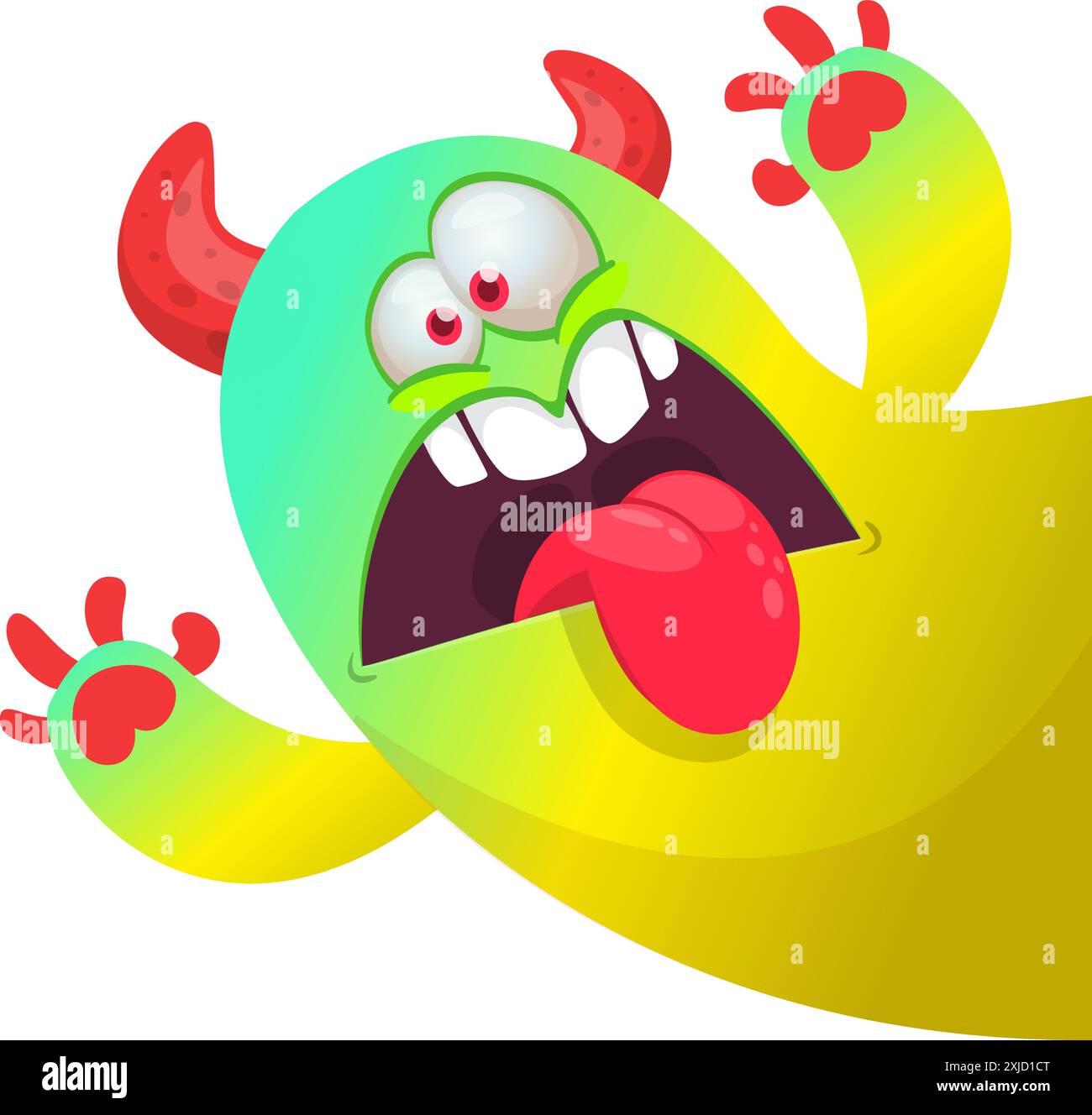 Cartoon happy monster with long tongue sticking out of the mouth ...