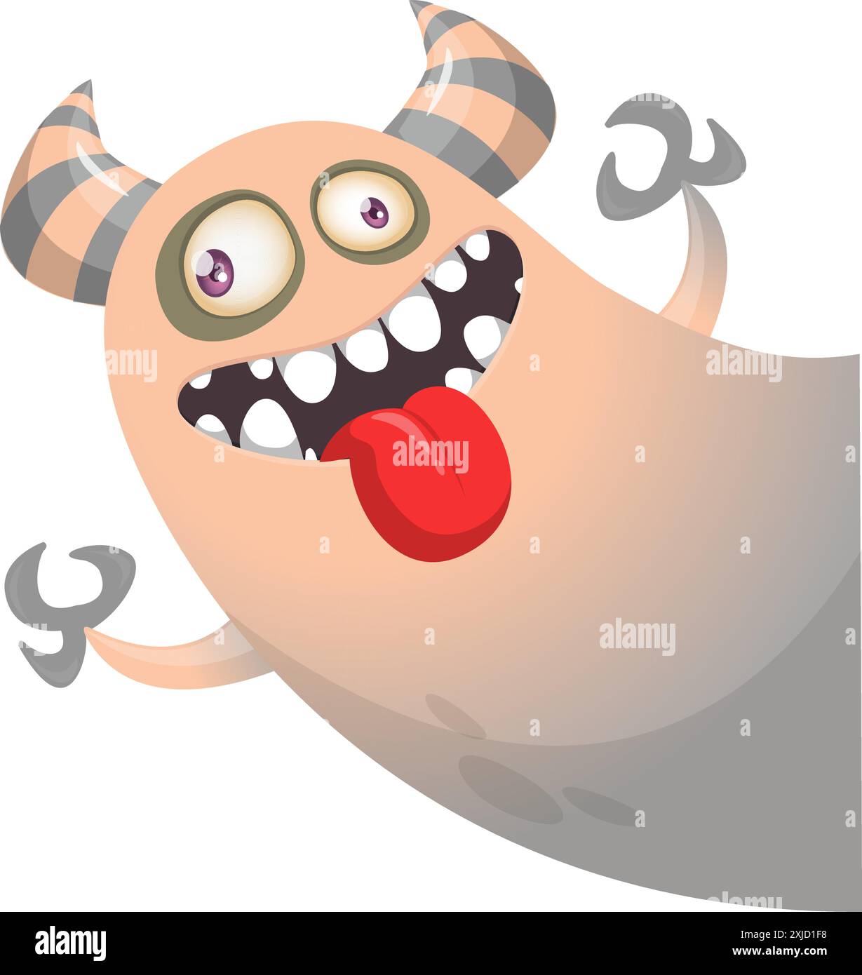 Cartoon scary monster with funny face expression waving hands . Vector ...