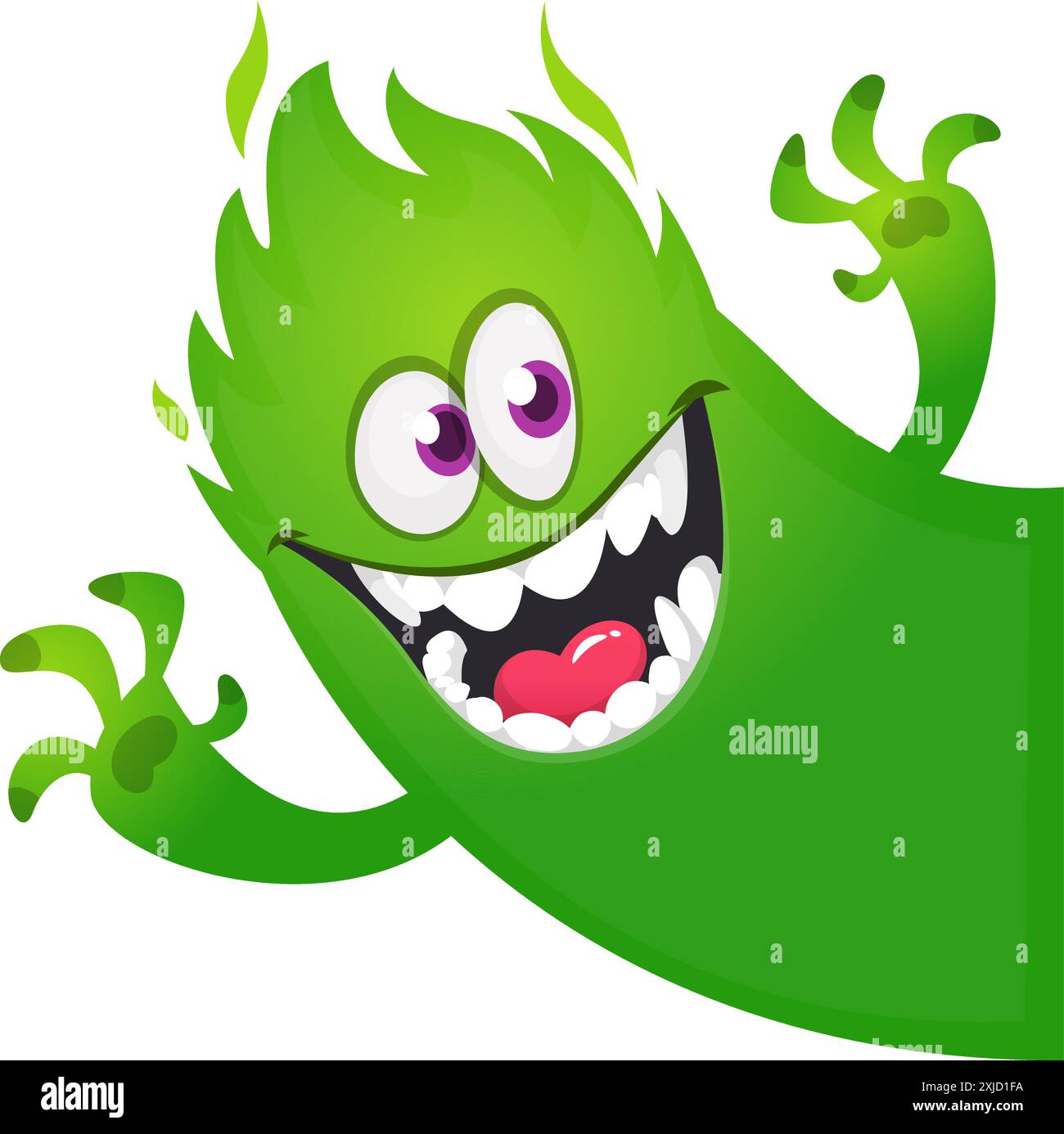 Cartoon scary monster with funny face expression waving hands . Vector ...