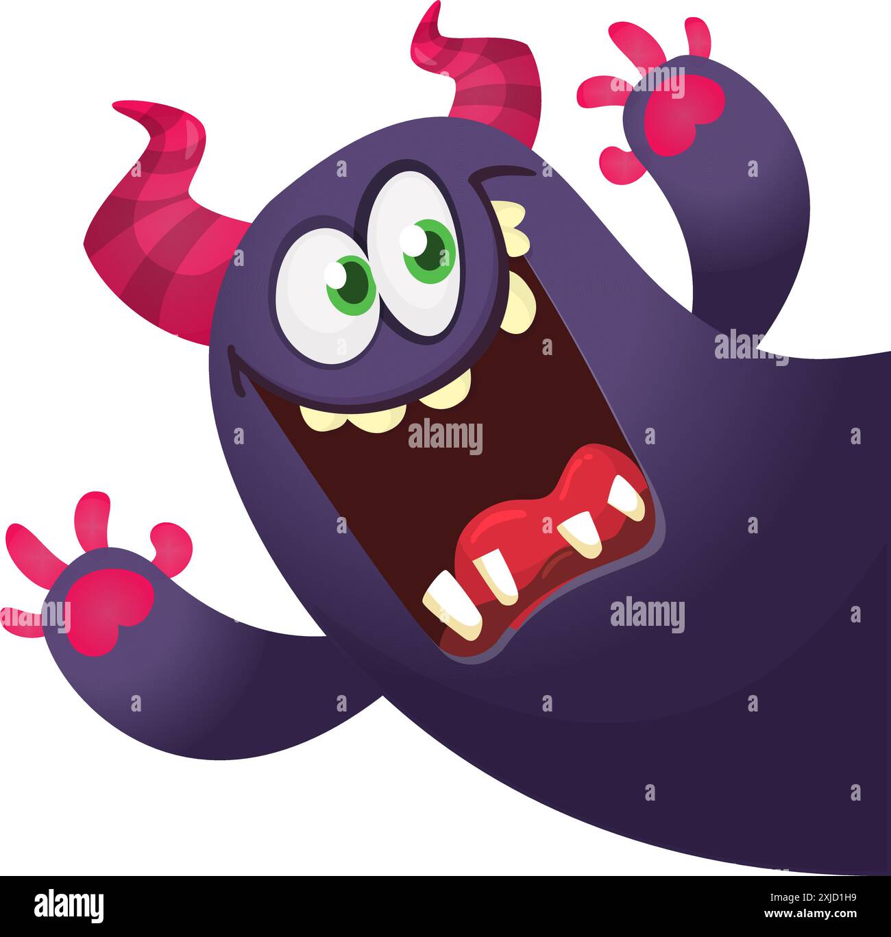 Cartoon scary monster with funny face expression waving hands . Vector ...