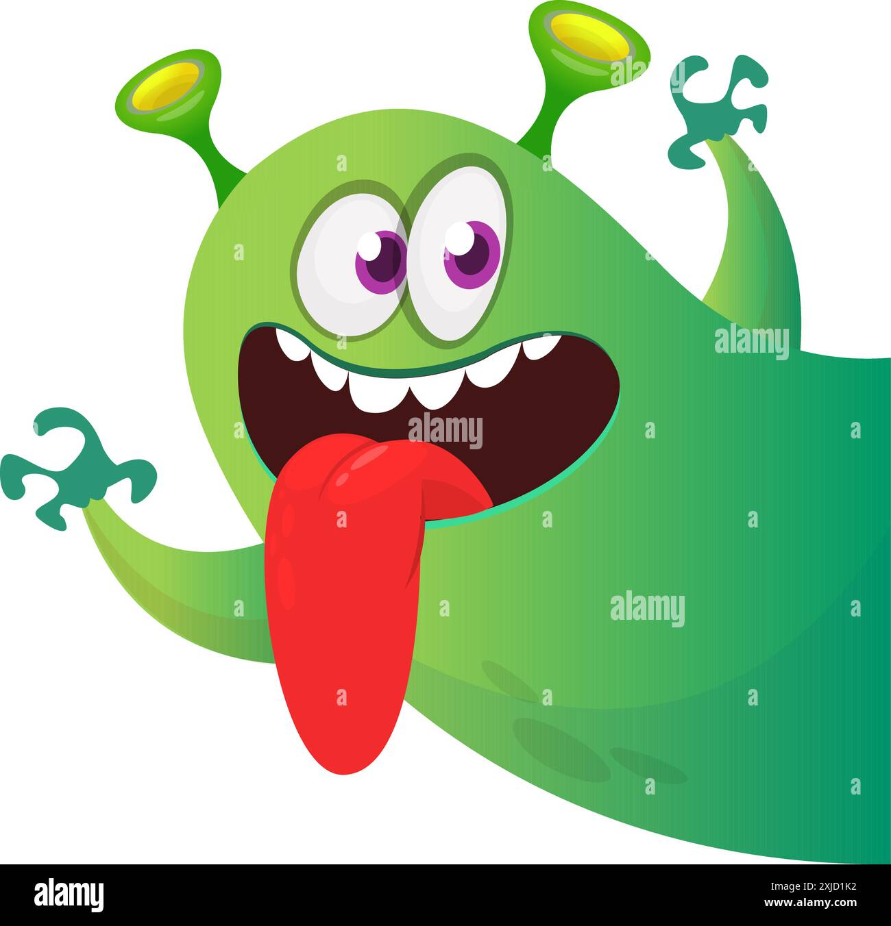 Cartoon scary monster with funny face expression waving hands . Vector ...