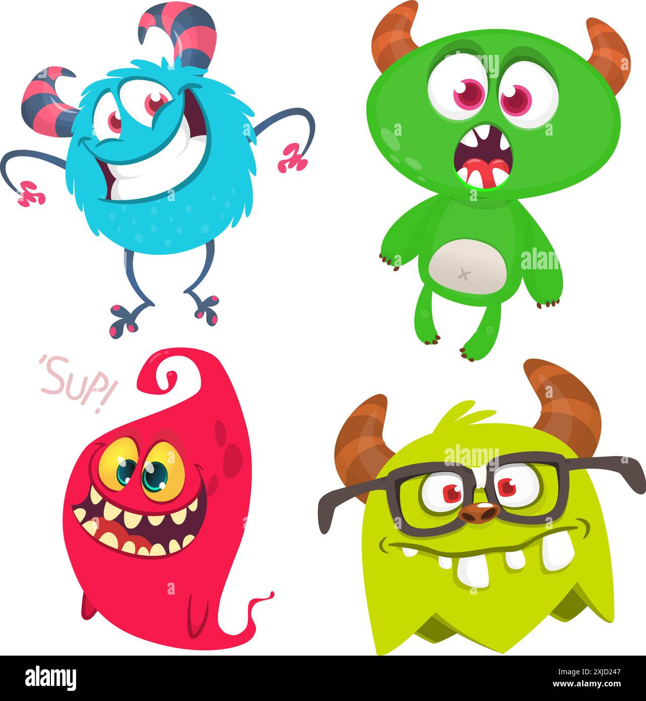 Funny cartoon monsters with different face expressions. Set of cartoon ...