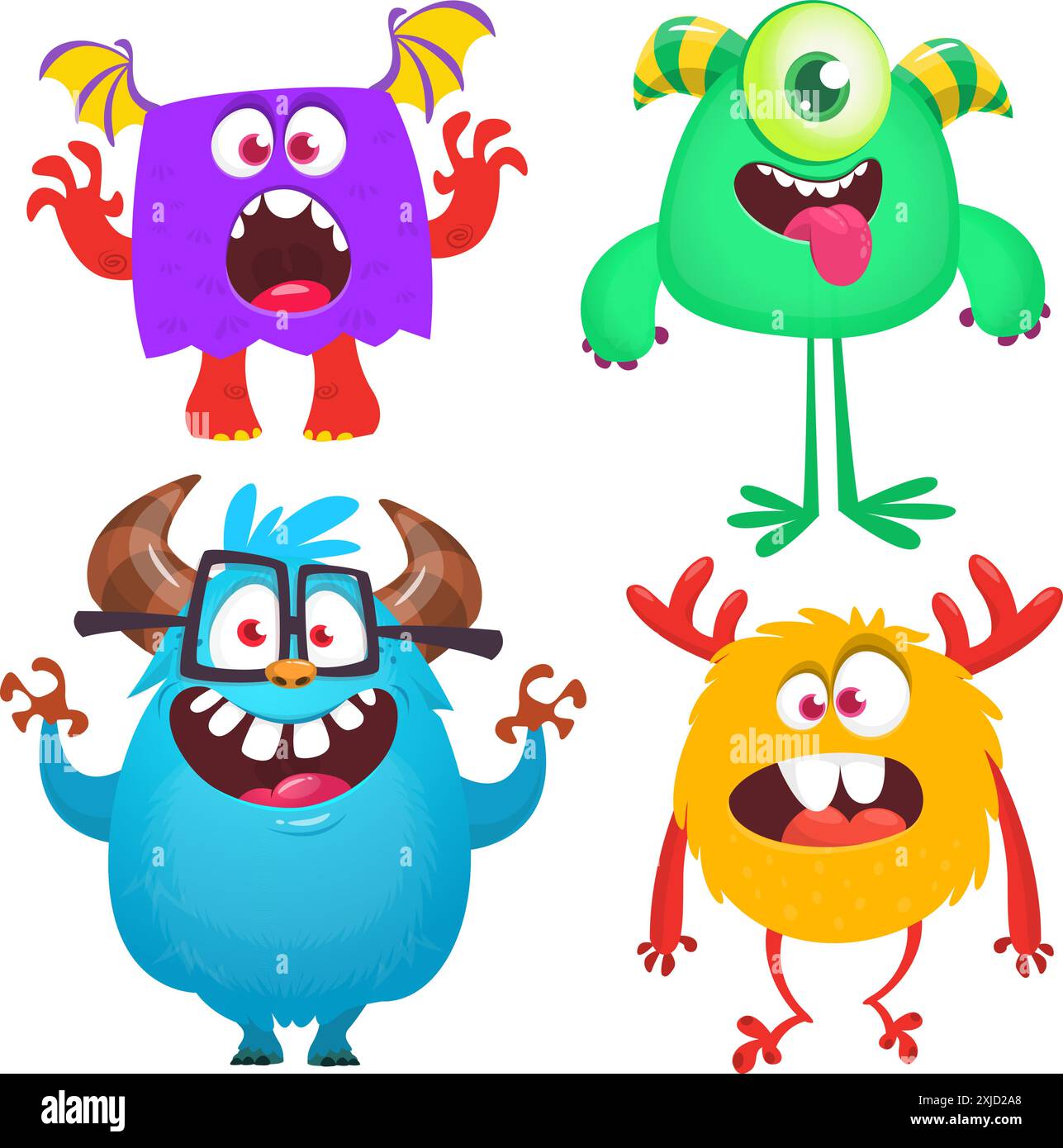 Funny cartoon monsters with different face expressions. Set of cartoon ...
