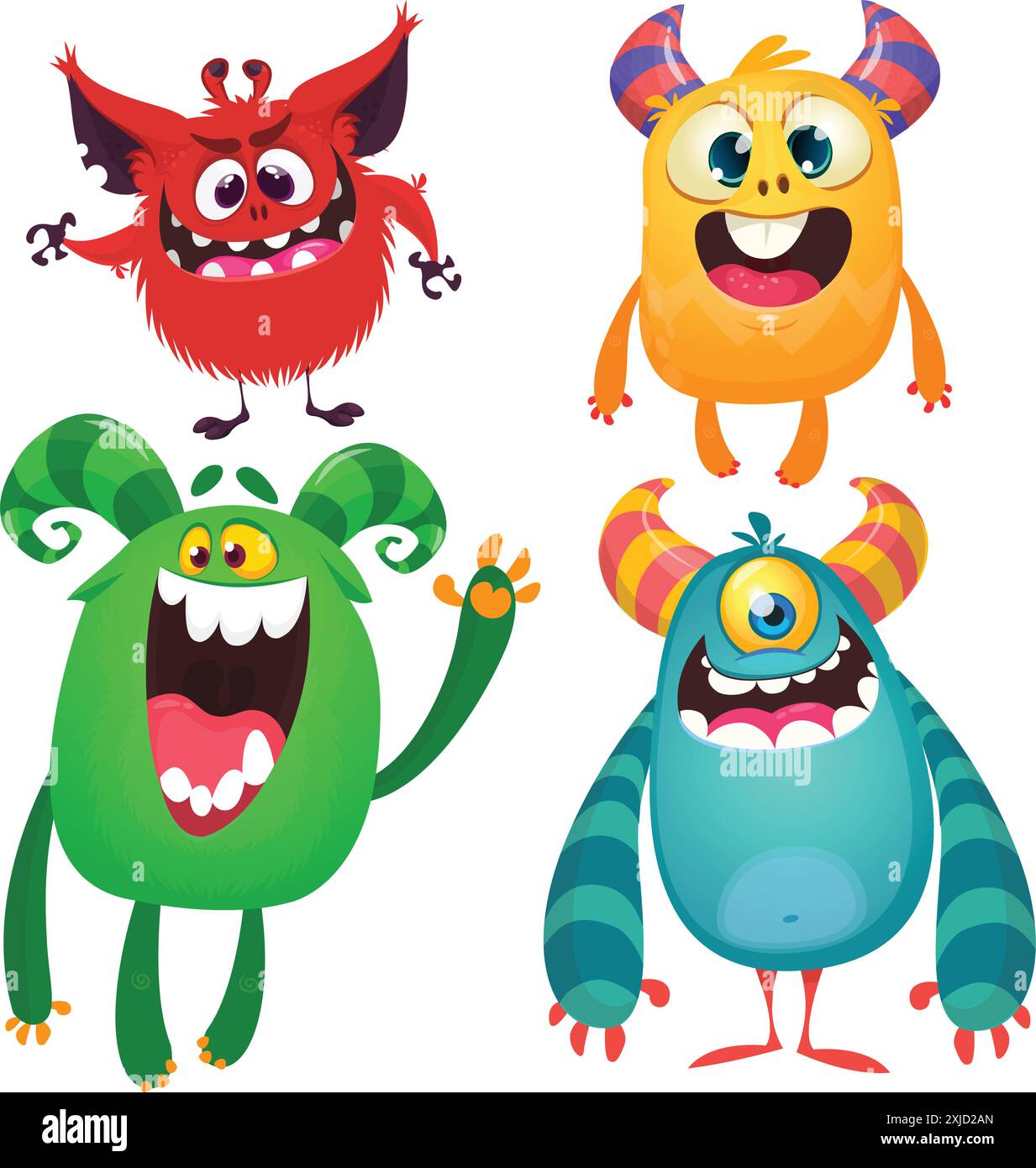 Funny cartoon monsters with different face expressions. Set of cartoon ...