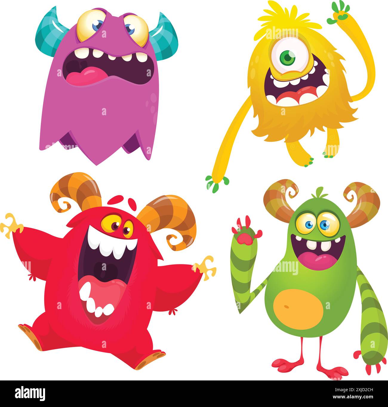 Funny cartoon monsters with different face expressions. Set of cartoon ...