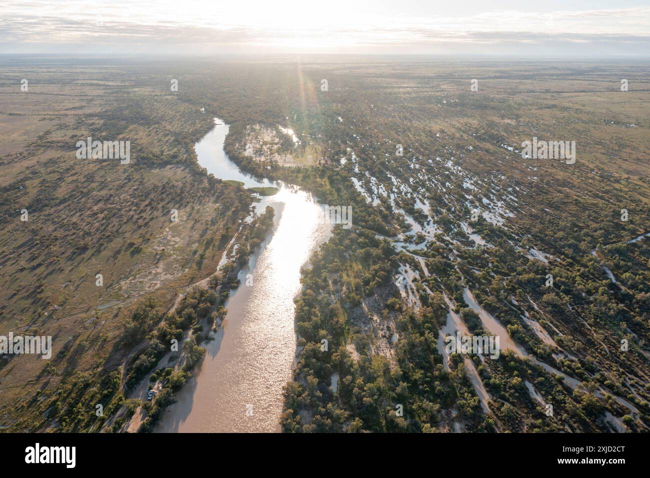 Noccundra waterhole on the Wilson river Queensland with flood waters ...
