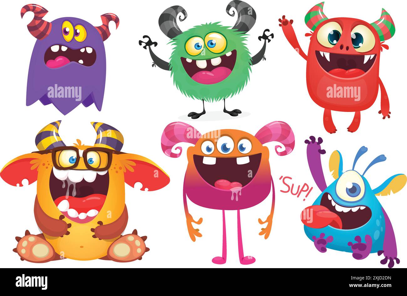 Funny cartoon monsters with different face expressions. Set of cartoon ...