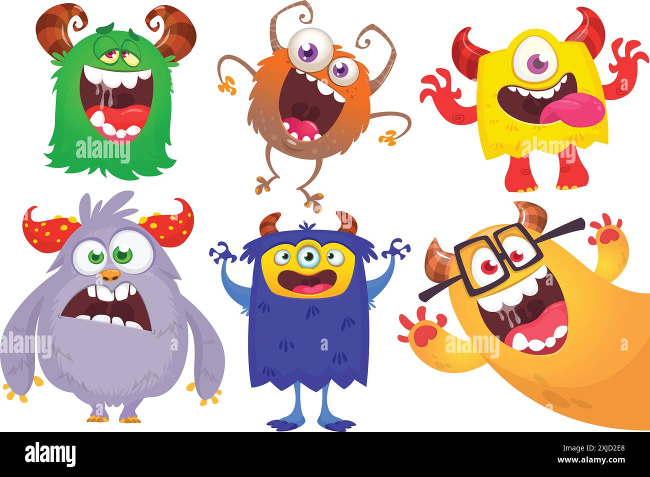 Funny cartoon monsters with different face expressions. Set of cartoon ...