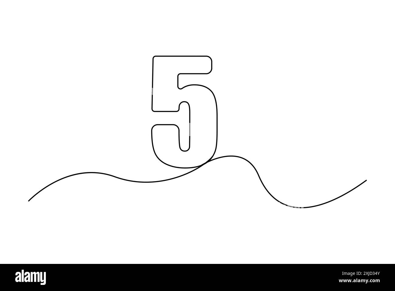 Number five outline. Simple black shape. Curved line detail. Minimalist ...