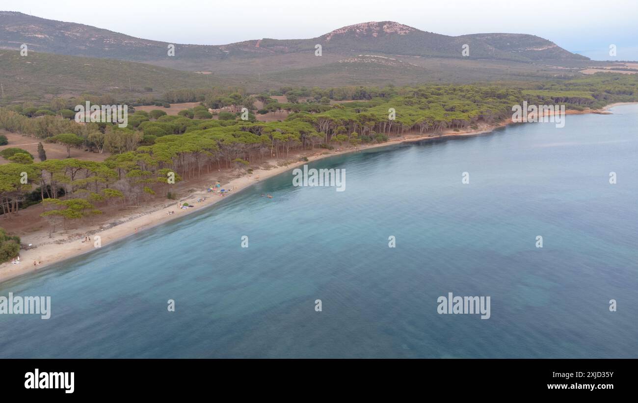 Aerial view of the idyllic Mugoni beach near Alghero on the island of ...