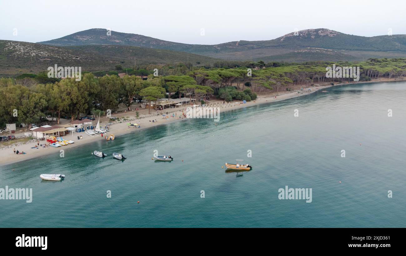 Aerial view of Mugoni beach near Alghero in Sardinia island, with ...