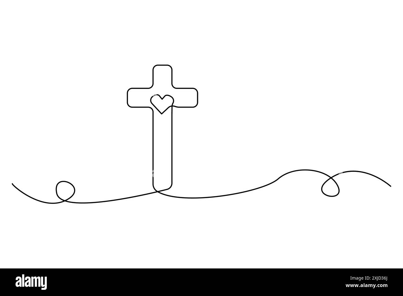 Cross with heart. Continuous line art. Minimalist Christian symbol ...